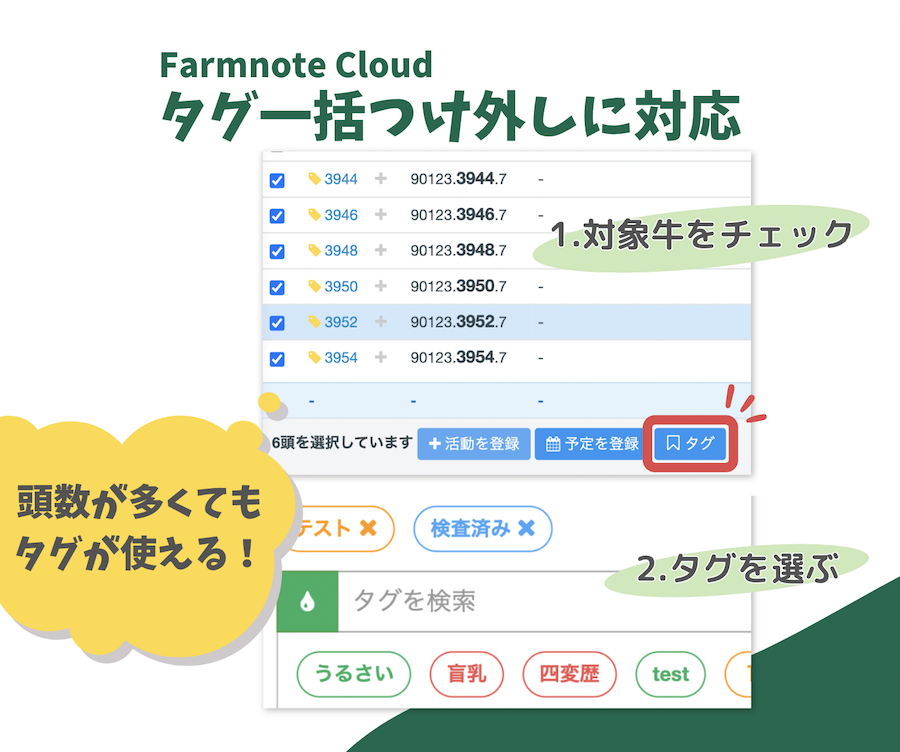 【機能追加】タグの一括つけ外しに対応 他 2023年12月21日 ｜株式会社ファームノート