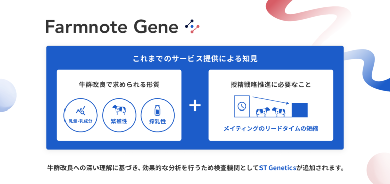 Farmnote Gene、新たにゲノム検査機関を追加。 ロボット適性指数など指標の範囲が広がり、牛群改良の加速へ ｜株式会社ファームノート